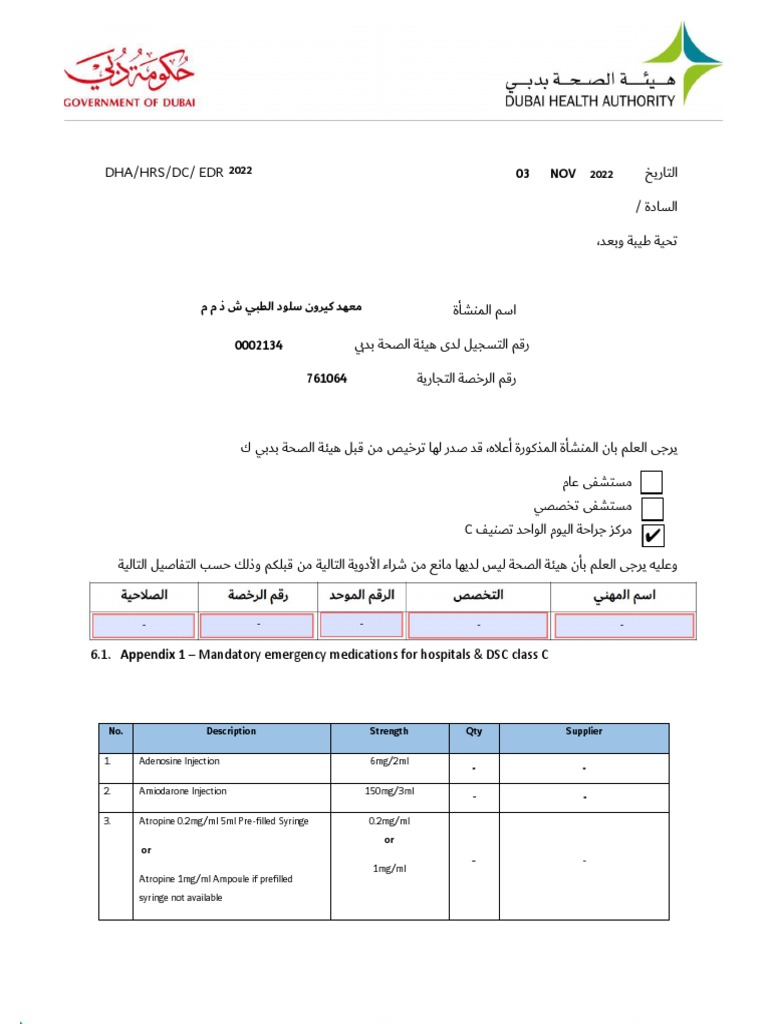Hospitals DSC Class C Mandatory Emergency Medications Request Form | PDF