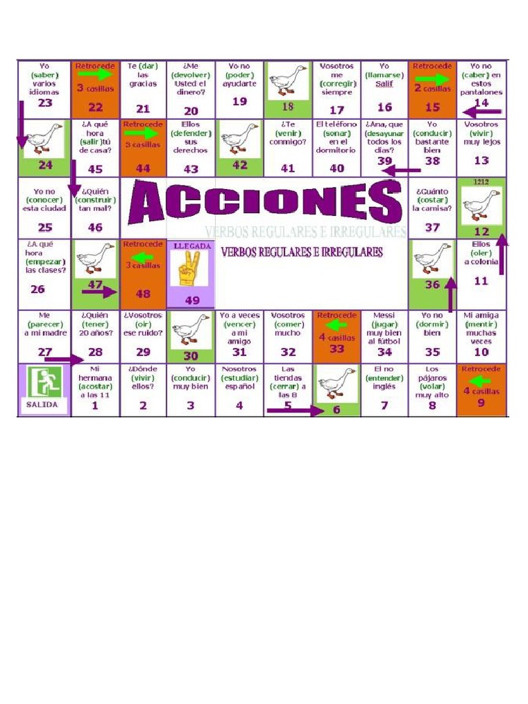 Tablero Verbos Regulares e Irregulares | PDF