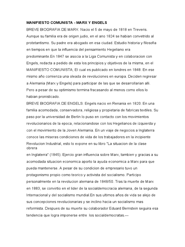 Manifiesto Comunista | PDF | Friedrich Engels | Karl Marx Manifiesto Comunista | PDF | Friedrich Engels | Karl Marx