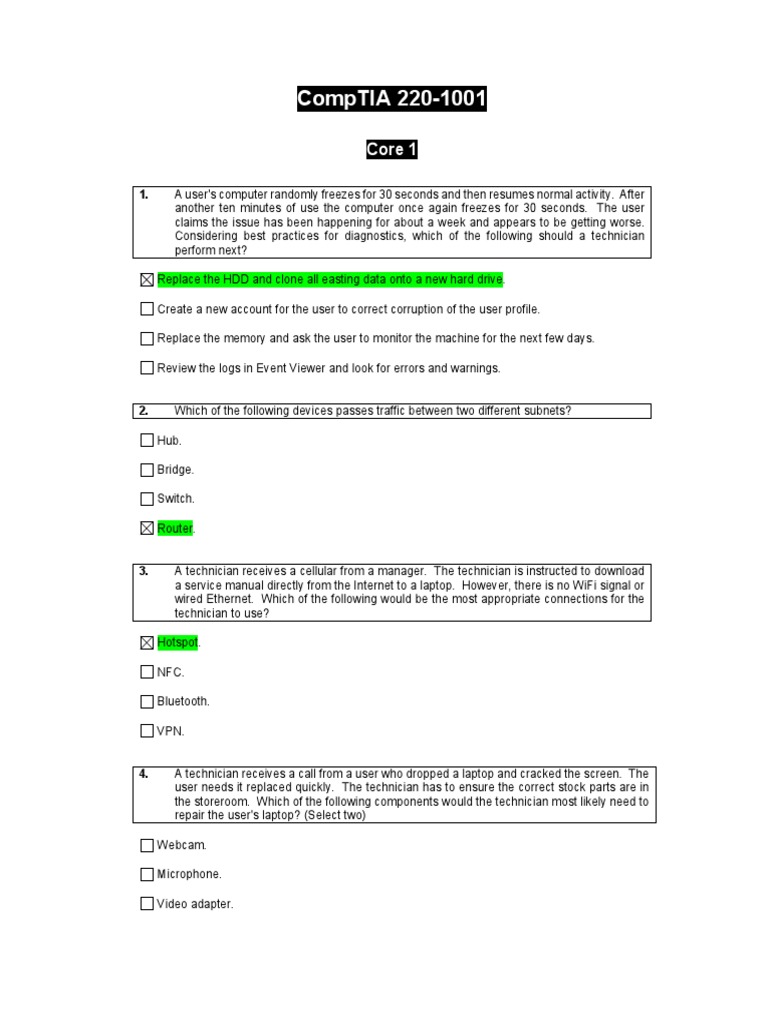 CompTIA A+ - 220-1001 - Core 1 - 50 Questions | PDF | Computer Network ... CompTIA A+ - 220-1001 - Core 1 - 50 Questions | PDF | Computer Network ...
