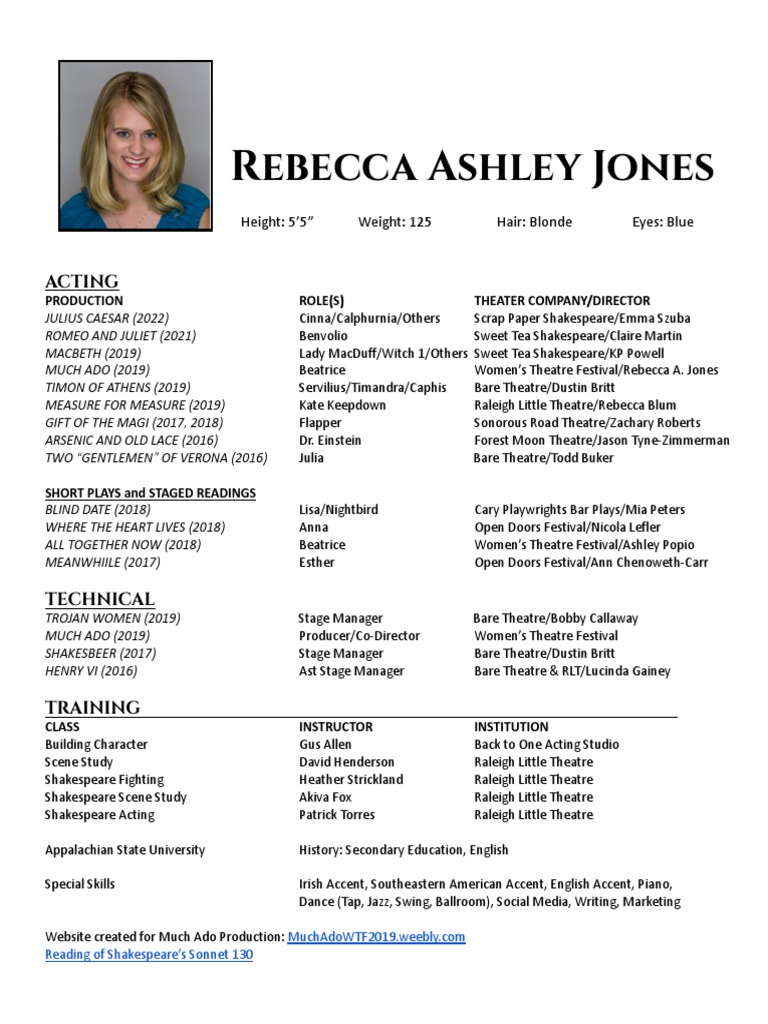 Rebecca Jones Theater Resume | PDF | William Shakespeare