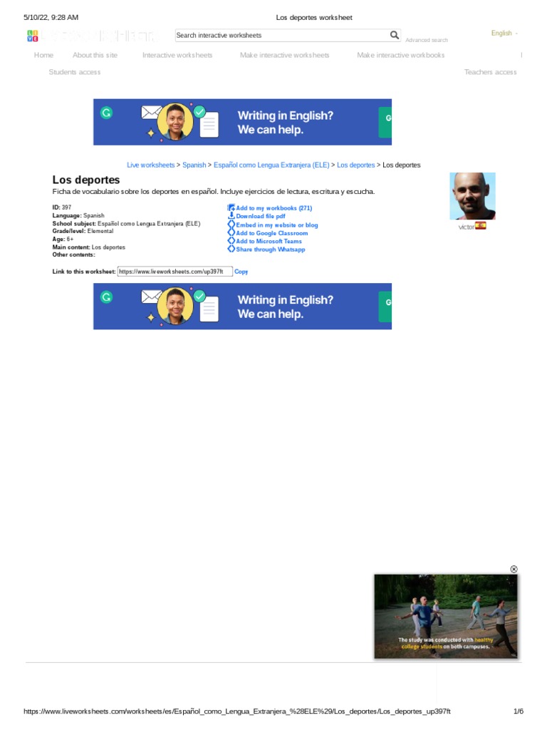 Los Deportes Worksheet | PDF