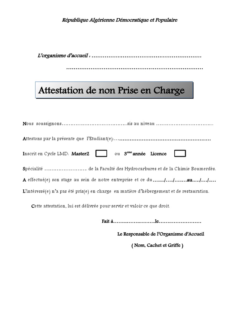 Attestation de Non Prise en Charge | PDF