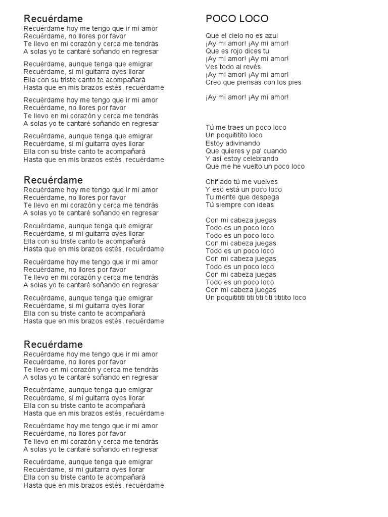 Canciones Coco | PDF | Amor