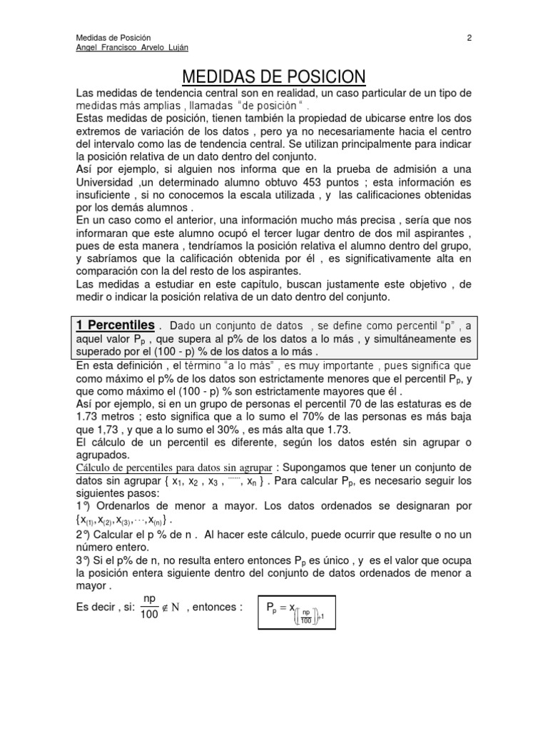 Medidas de Posición y Percentiles | PDF | Cuantil | Matemáticas