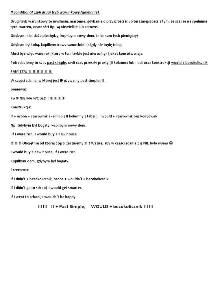 II Conditional Czyli Drugi Tryb Warunkowy | PDF