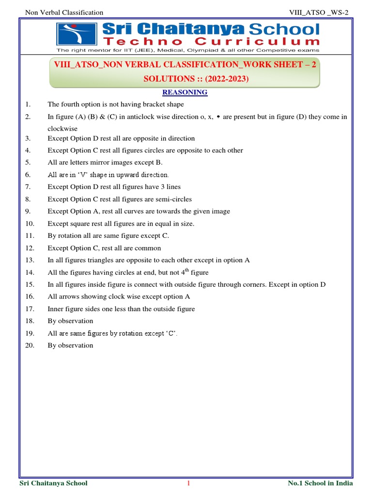 Non-Verbal Classification Solutions | PDF
