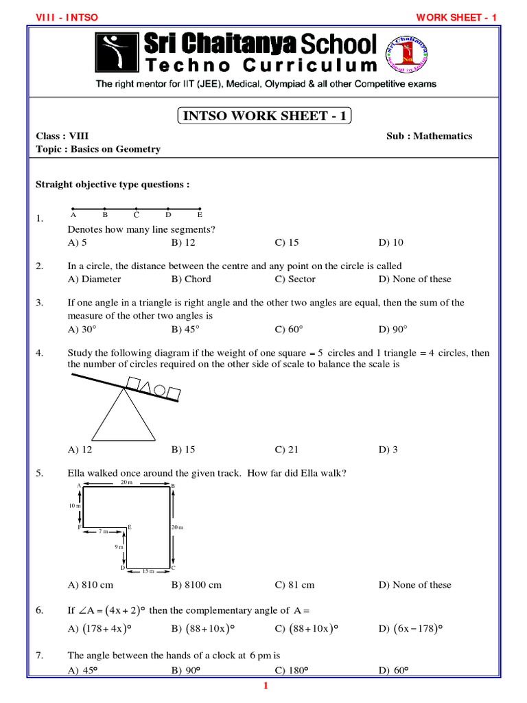 Geometry Basics Worksheet for Class VIII | PDF | Circle | Triangle