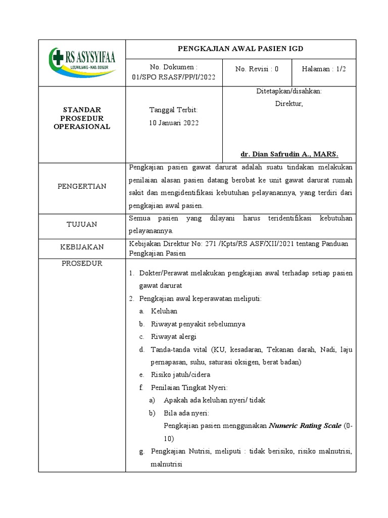 Prosedur Pengkajian Pasien IGD | PDF | Sains & Matematika
