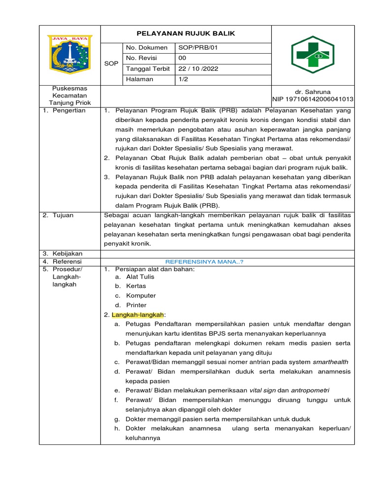 Sop - Pelayanan Rujuk Balik | PDF