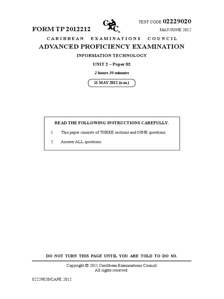 CAPE IT 2012 Unit2 Paper2 | PDF | Databases | World Wide Web