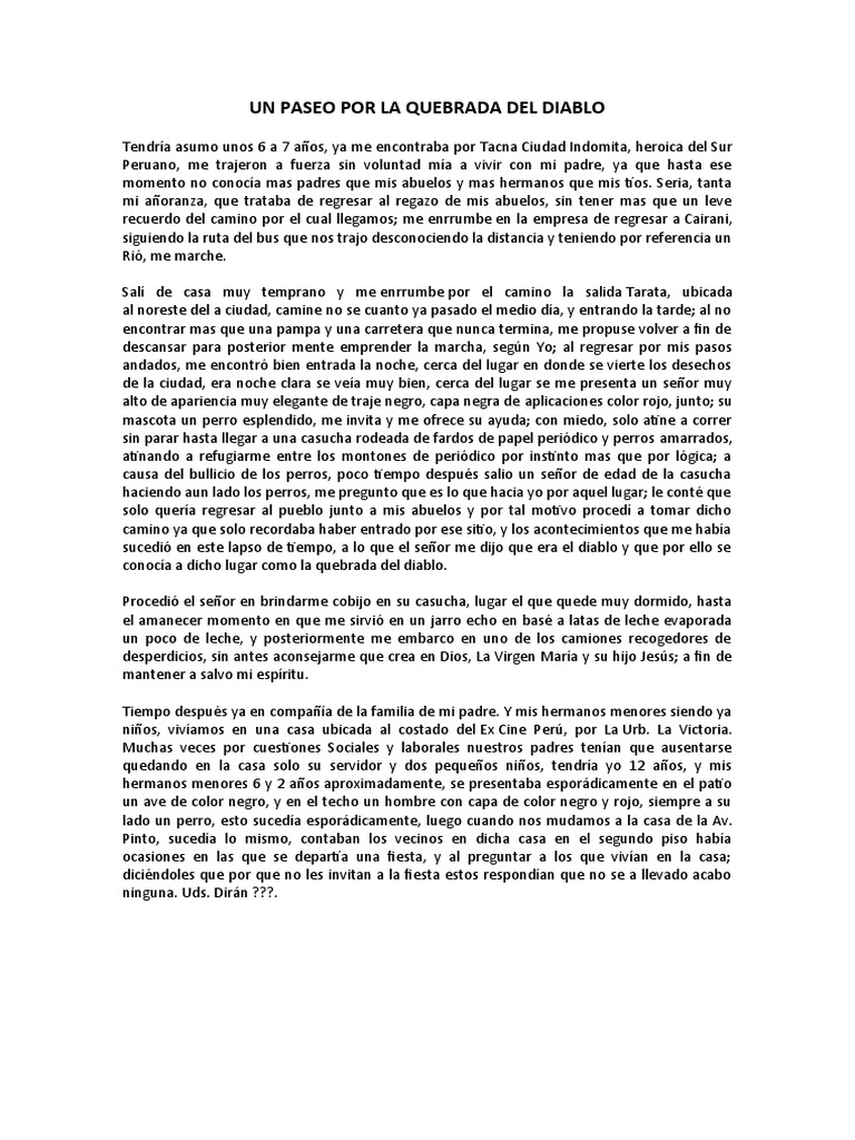 UN PASEO POR LA QUEBRADA DEL DIABLO Cuento Tacneño | PDF