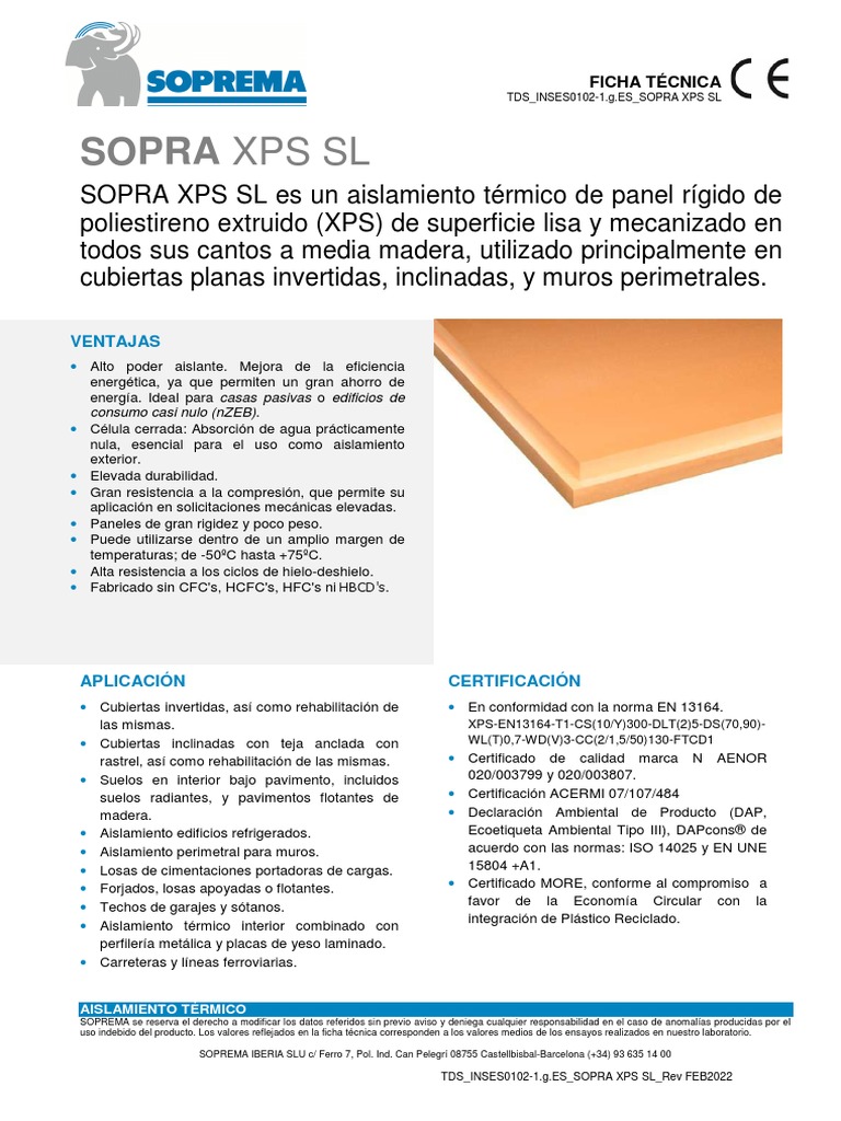 TDS - INSES0102-1.g.ES - SOPRA XPS SL | PDF | Aislamiento térmico | Materiales