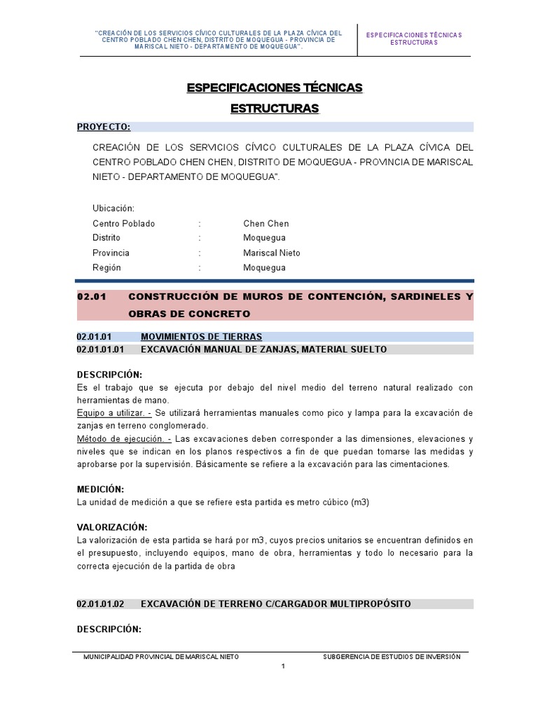 3.1 Especificaciones Estructuras | PDF | Hormigón | Presupuesto