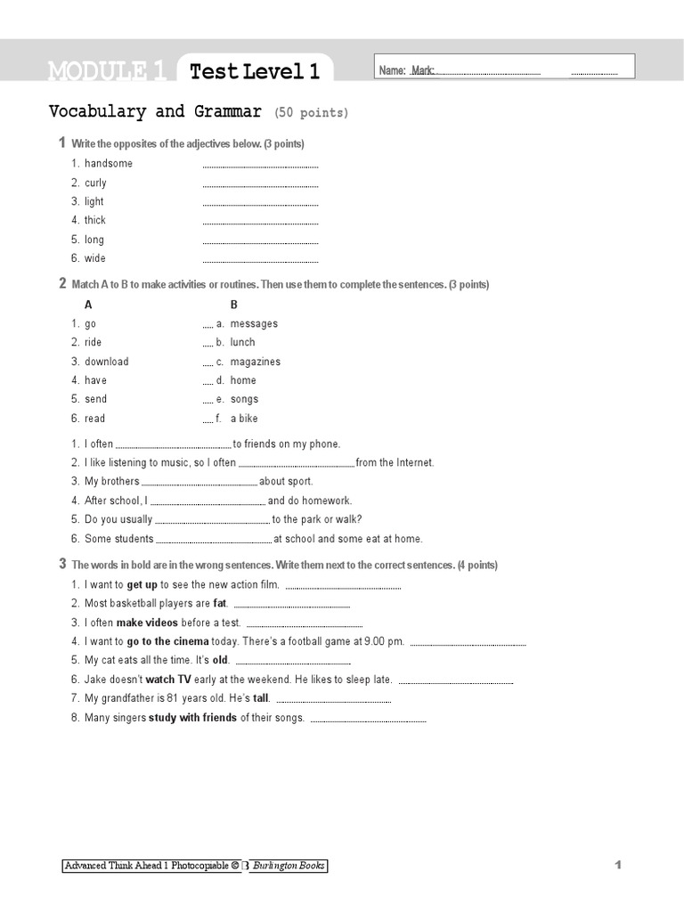 04AdvancedThinkAhead1 Mod1 TL1 | PDF | Grammar | Linguistics