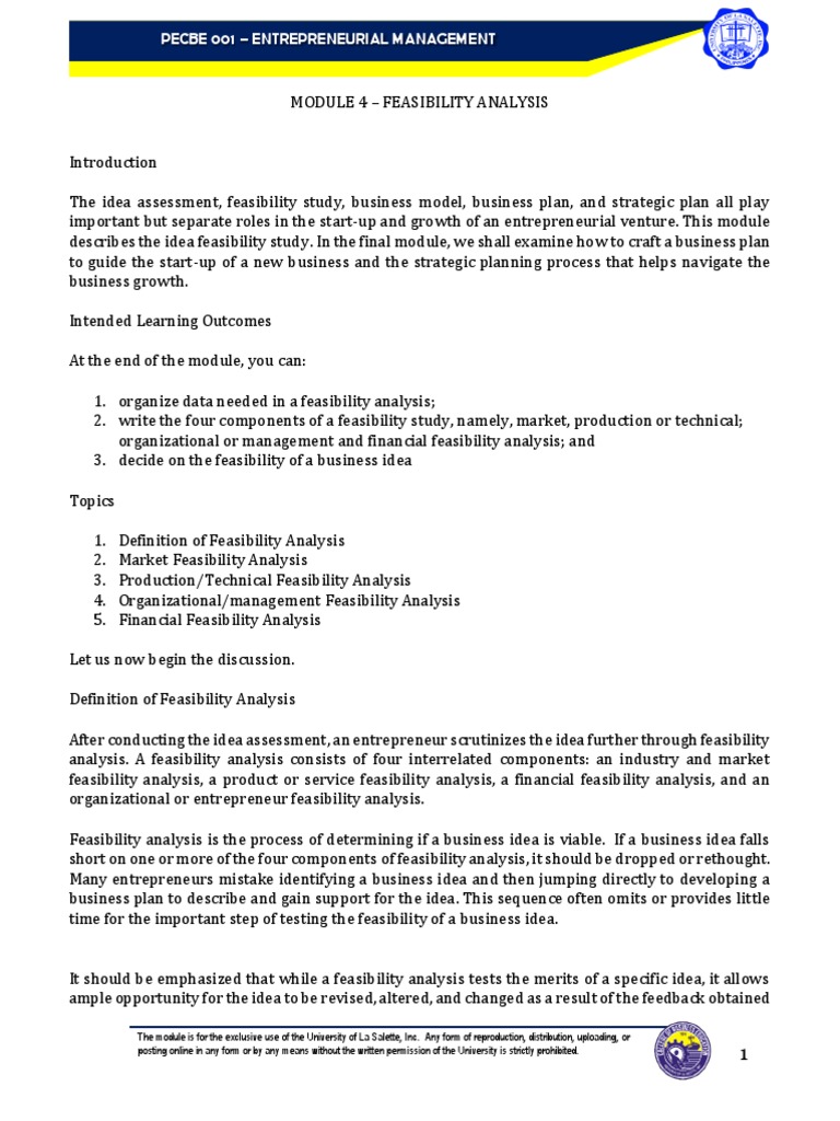 Module 4 - Feasibility Analysis | PDF | Feasibility Study | Entrepreneurship