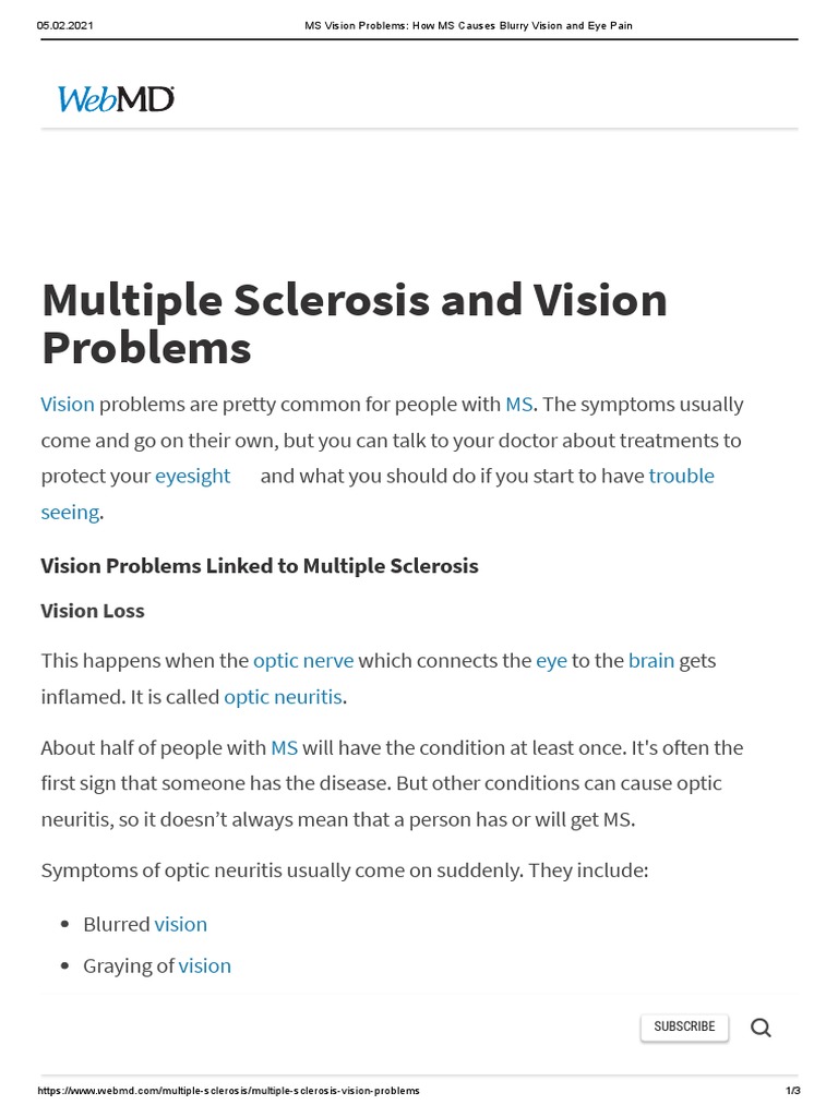 MS Vision Problems - How MS Causes Blurry Vision and Eye Pain | PDF ...