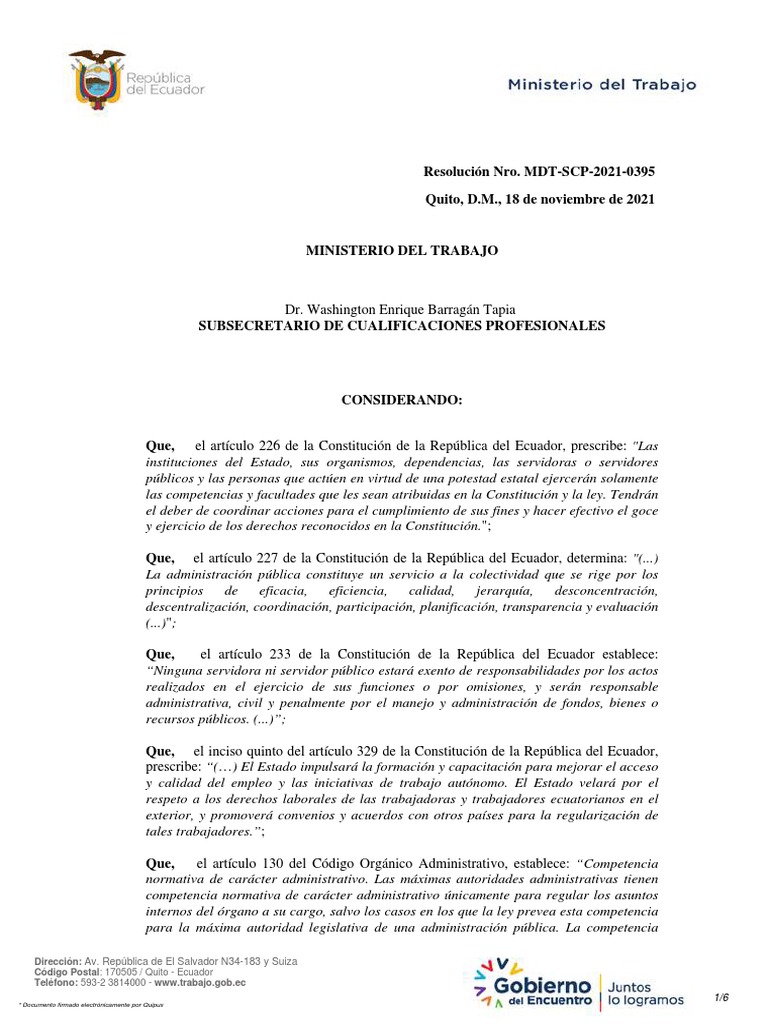 MDT SCP 2021 0395 | PDF | Ecuador | Administración Pública