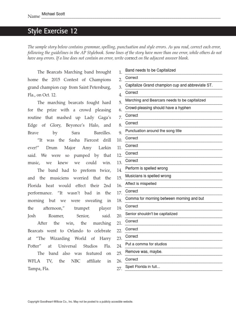 Journalism Style Exercise 12 | PDF