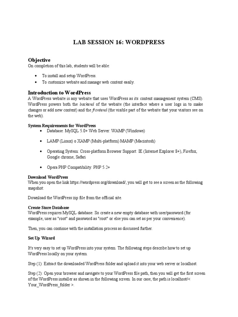 Lab Session 16 Pdf Word Press Websites