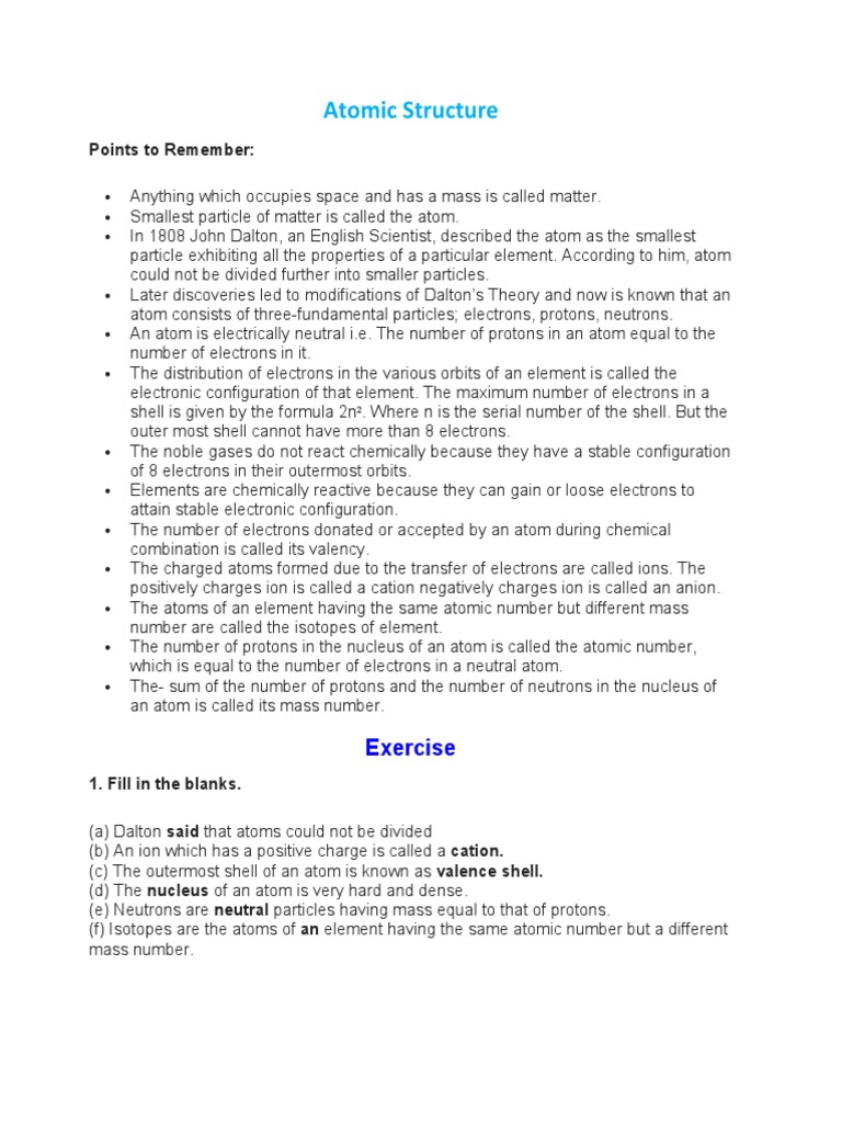 Selina Concise Chemistry Solutions Class 8 Chapter 4 Atomic Structure ...