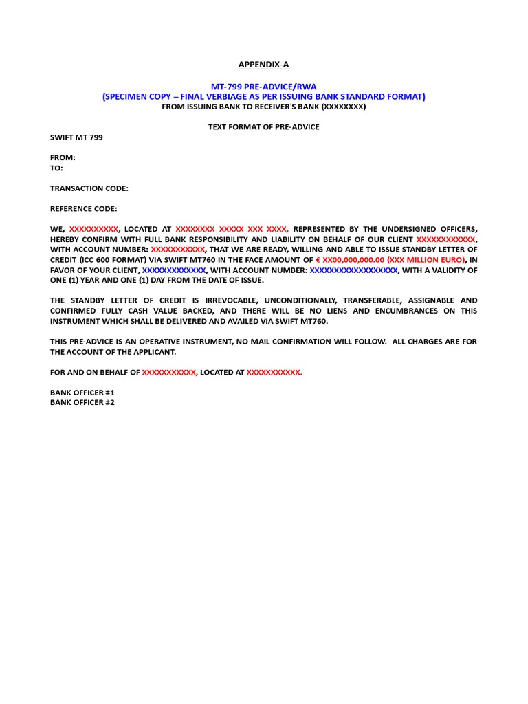 Verbiage MT799 MT760 | PDF | Letter Of Credit | Banks