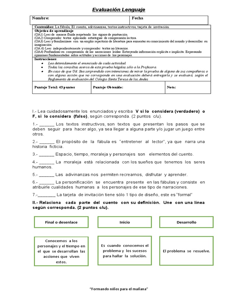Prueba La Fabula | PDF | Evaluación | Cuentos