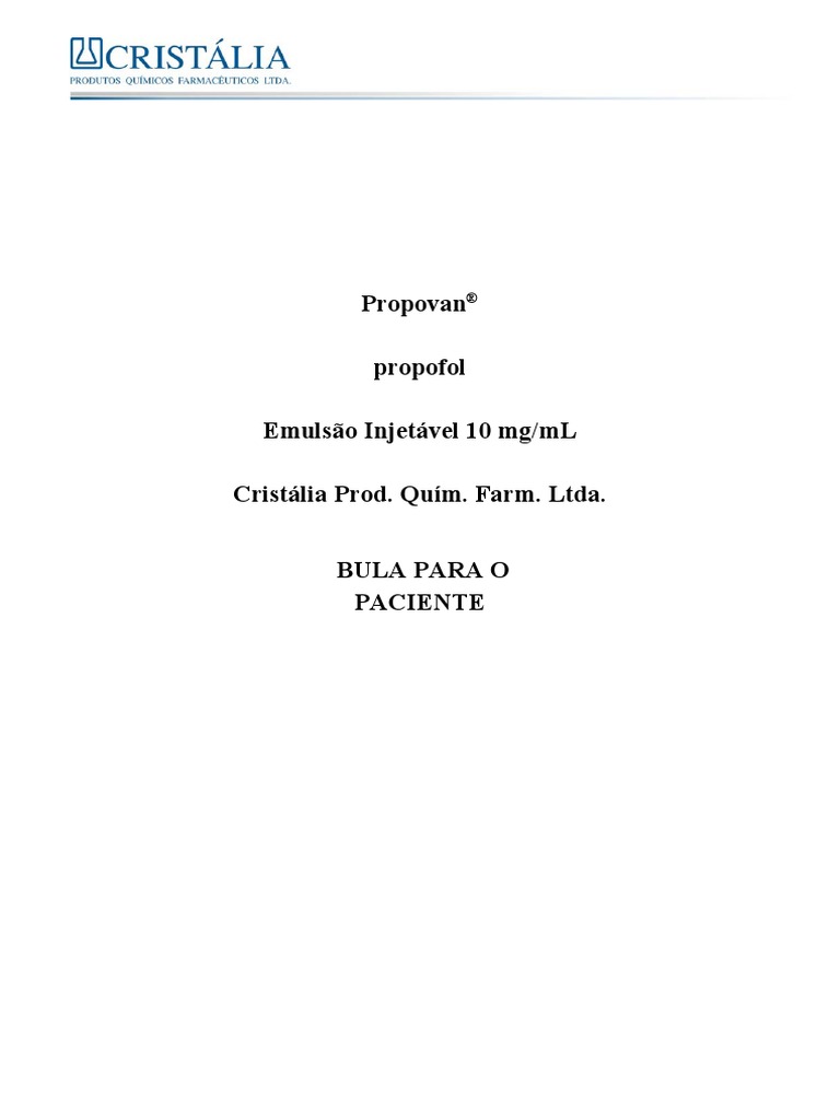 Propovan Bula Paciente | PDF | Doenças e distúrbios | Medicina Clínica