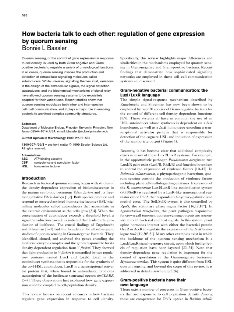 Review - How Bacteria Talk To Each Other Regulation of Gene Expression by Qourum Sensing, Bonnie ...