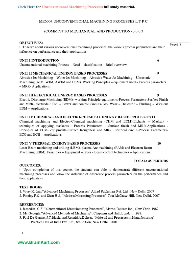 084 - ME8073, ME6004 Unconventional Machining Processes - Notes | PDF ...