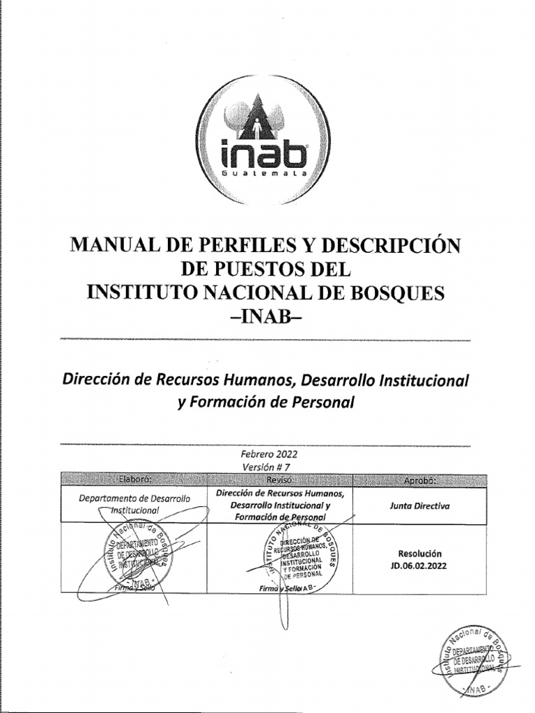 6.41 Manual de Perfiles y Descripcion de Puestos Del INAB | PDF