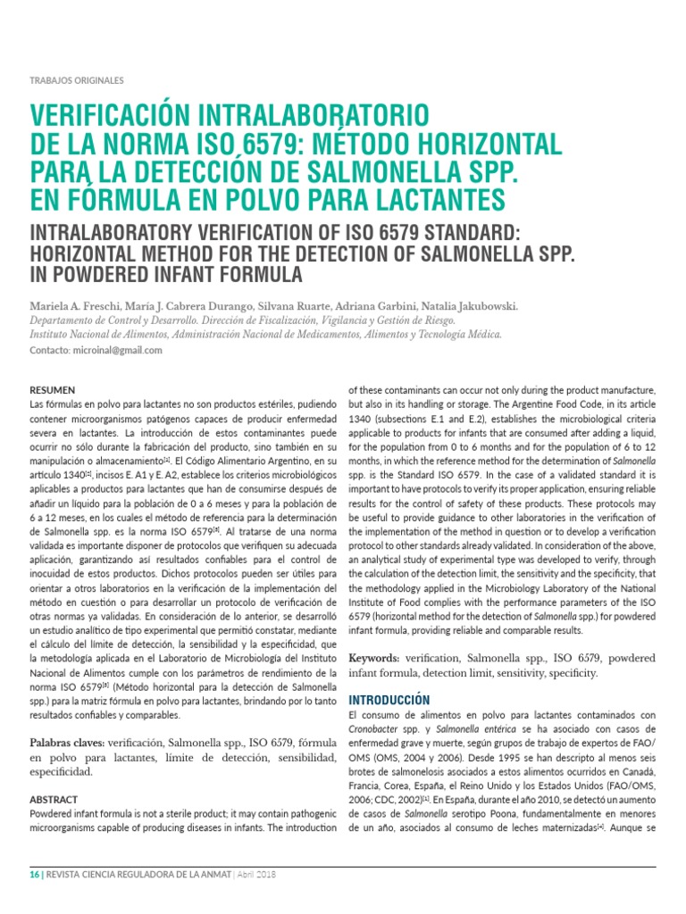 Verificación Intralaboratorio de La Norma Iso 6579: Método Horizontal ...