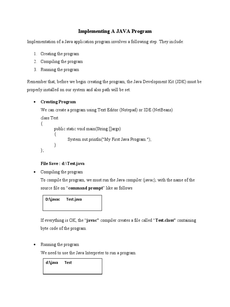 1-Implementing A Java Program | PDF | Java (Programming Language) | Programming