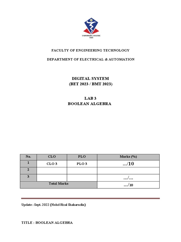Boolean Algebra Lab Guide | PDF | Teaching Mathematics | Boolean Algebra