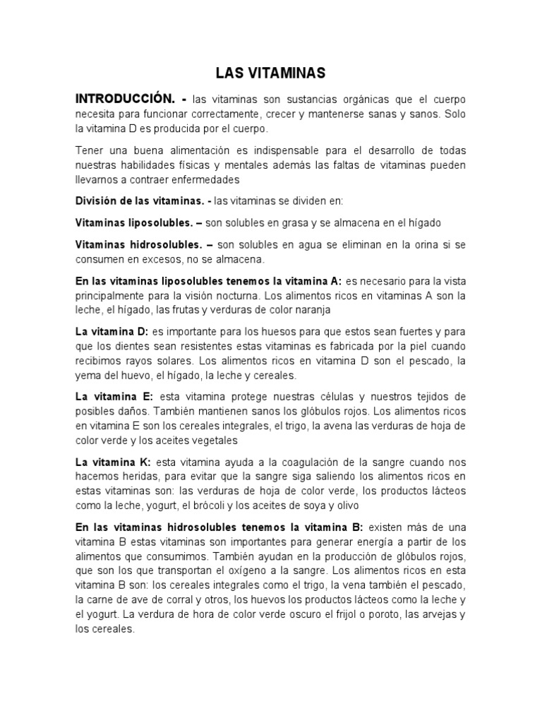 Clasificación y funciones de las vitaminas | PDF | Vitamina | Alimentos