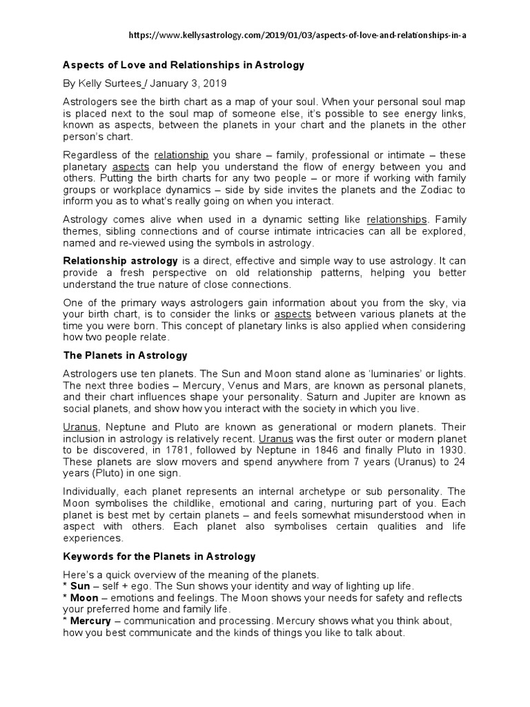 Aspects of Love and Relationships in Astrology | PDF | Planets In ...