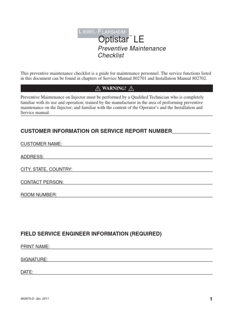 Preventive Maintenance Checklist for Injectors | PDF | Fuel Injection ...