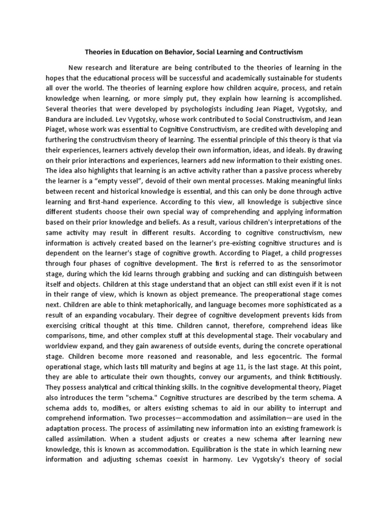 Behavioral Learning Theories Explained | PDF | Constructivism (Philosophy Of Education) | Learning