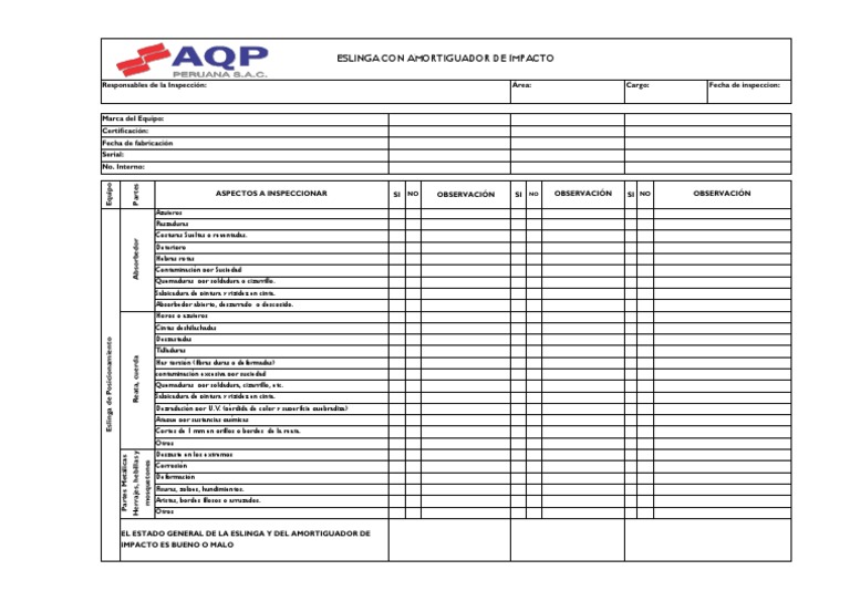 Check List de Eslinga y Absorvedor de Impacto | PDF | Sustancias ...