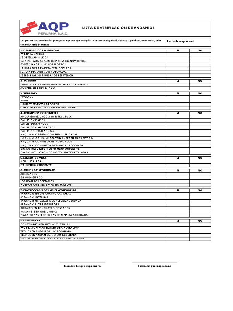 Check List De Andamios Pdf