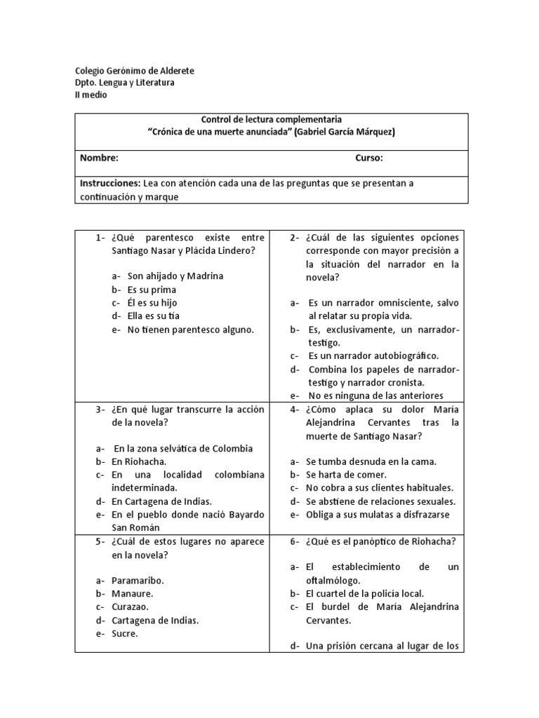 Crónicas de Una Muerte Anunciada | PDF