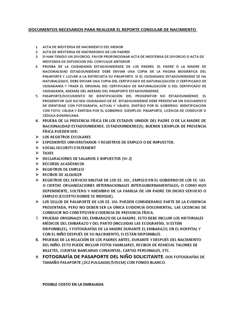 Listado de Documentos para Crba | PDF