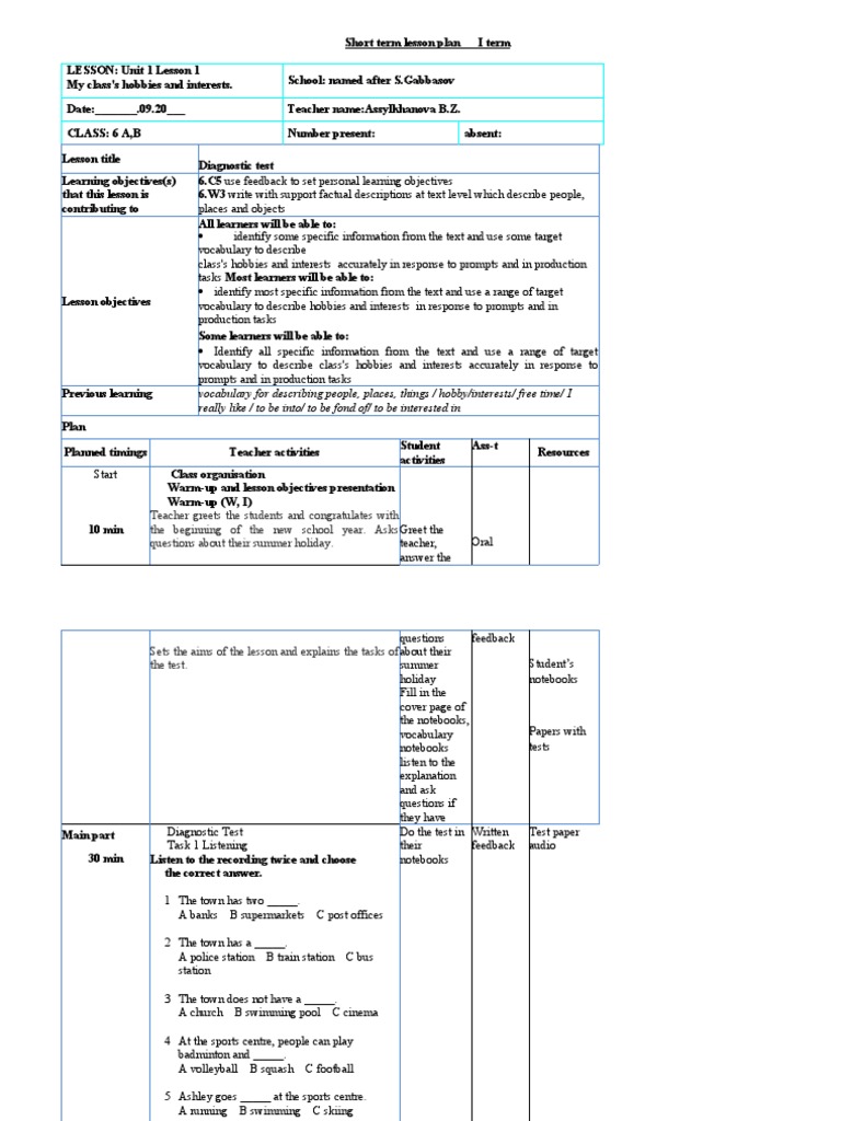 Hobbies and Interests Lesson Plan | PDF | Question | Lesson Plan