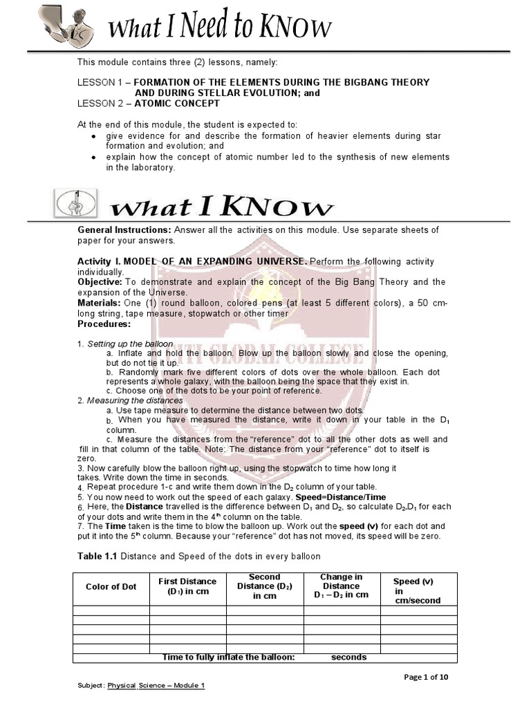 Physical Science Module 1 | PDF | Atoms | Atomic Nucleus