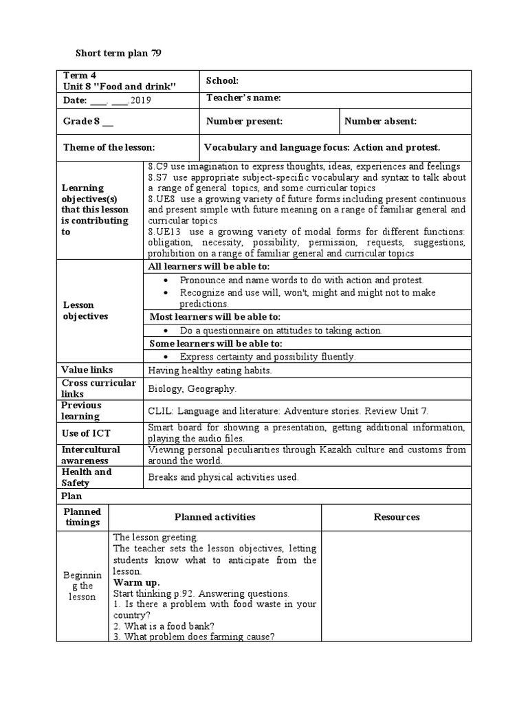 English Plus 8 Lesson Plan | PDF | Educational Assessment | Learning