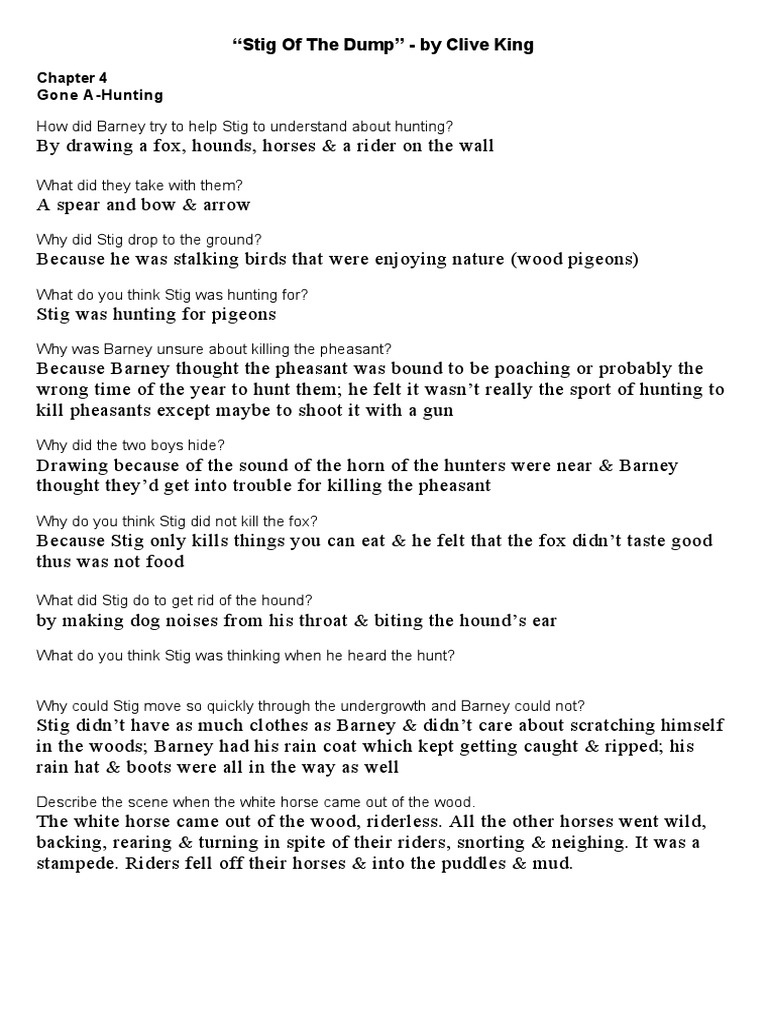 Stig of The Dump Questions - CH 4-5 - Send | PDF | Hunting