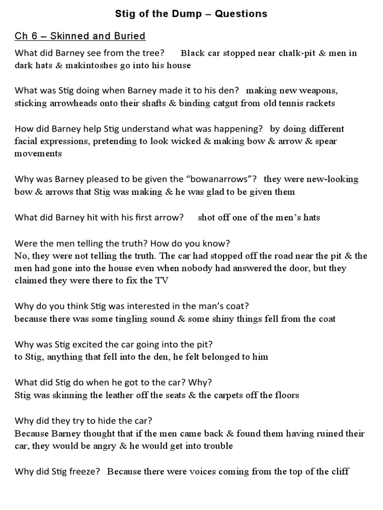 Stig of the Dump: Chapter 6-9 Questions | PDF