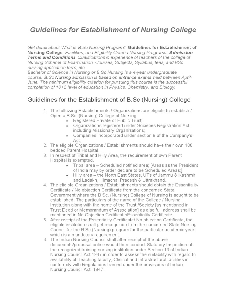 Nursing College Establishment Guidelines | PDF | Nursing | Hospital