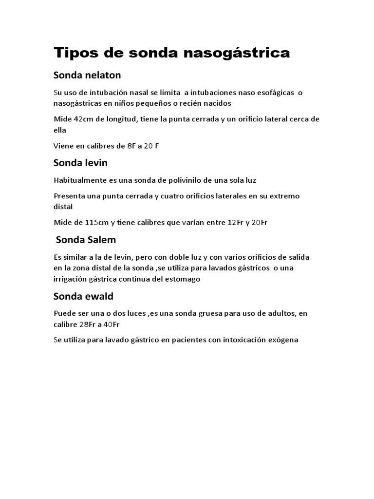 Tipos De Sonda Nasogástrica Pdf