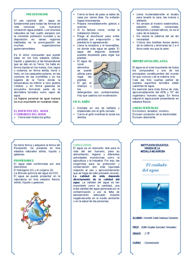 Triptico Cuidado Del Agua | PDF | Agua | Propiedades del agua Triptico Cuidado Del Agua | PDF | Agua | Propiedades del agua